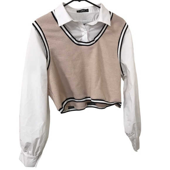SHEIN | Tops | 35 Shein Y2k 9s Rib Knit Vest With Attached White Long ...